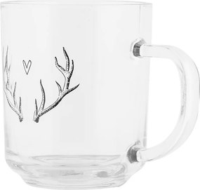 Skleněný hrnek paroží se srdíčkem Love Deer - 11*8*9 cm / 200 ml