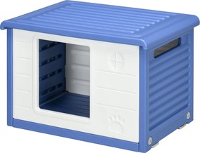 PawHut Venkovní Psí Bouda Plastový Úkryt pro Štěňata s Vodotěsnými Větracími Otvory, Rozměry 60D x 42Š x 40V cm Modrá a Bílá
