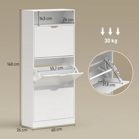HOMCOM botník pro 12–18 párů, úzké úložiště s 3 výklopnými zásuvkami, otevřenou přihrádkou a nastavitelnými policemi, do předsíně, 60 × 26 × 140 cm, …
