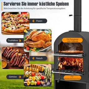 Costway Venkovní pizza pec na dřevo s ochranným krytem 305 cm pizza kámen