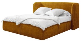 Okrově žlutá čalouněná dvoulůžková postel s úložným prostorem s roštem 180x200 cm Louise – Bobochic Paris