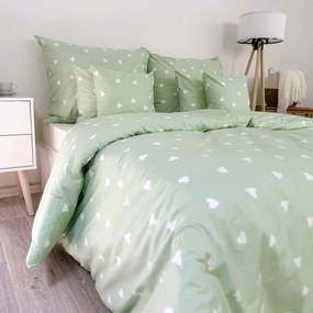 Krepové ložní povlečení SRDÍČKA MINT jednolůžko