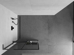 Mexen Kioto+ L, sprchová zástěna Walk-In s poličkou a věšákem 80 x 200 cm, 8mm čiré sklo černý vzor, ​​grafitový profil, 800-080-123-66-77
