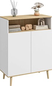 HOMCOM Úložná Skříň, Kuchyňský Buffet, s Nastavitelnou Policí, Skříňka se 2 Dveřmi, 80 x 38 x 102 cm, Skandinávský Design, Korkové Nohy, Bílá a Dřevěn