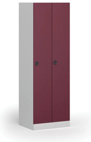 Kovová šatní skříňka S1, 2 oddíly, 1850 x 600 x 500 mm, kódový zámek, červené dveře