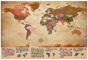 Korková  nástěnná dekorační tabule Mapa světa: Retro stylizace [Mapa z korku]