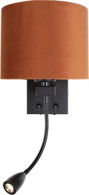Wandlamp zwart met flexarm en kap oranje met gouden binnenkant 18cm - Brescia Combi