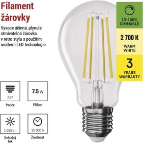 EMOS LED žárovka Retro 7,5W E27 stmívatelná ZF5D52D