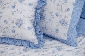 Flanelové povlečení oboustranné selského stylu se romantickým drobným vzorem kytiček a růže laděné do modré barvy 1x 140/200, 1x 90/70