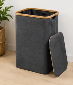 koš na prádlo, objem 60 l, s víkem, oxford/bambus, 66x41x22 cm, šedá/přírodní, Dekorino KP20260010