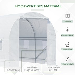 Zelený skleník Outsunny 445x200x200cm, fóliový skleník na rajčata s dveřmi, oknem, fóliovým tunelem vyrobený z pozinkované oceli, rostlinný tunel, sk…