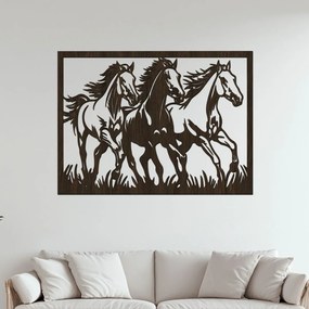 dřevo života Dřevěný obraz 3 koní Zvolte rozměr (cm): 60x44, Zvolte barvu dekoru: Wenge