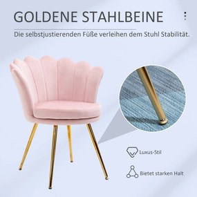 HOMCOM Křeslo do Obývacího Pokoj s Designem ve Tvaru Lotusu, Polstrované Křeslo s Kovovými Nohami, Sametový Vzhled, Jednoduché Křeslo do Ložnice, Růž…