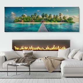 Obraz na plátně - Tropický ostrov s chatami a molem FeelHappy.cz Velikost obrazu: 60 x 20 cm