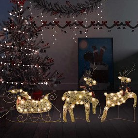 Vánoční dekorace sobi se sáněmi 60 LED diod venkovní zlatí 289977