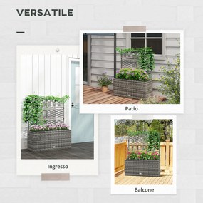 Outsunny Květináč s Trellis pro Popínavé Rostliny, Zvedený Květinový Záhon s 3 Vnitřními Květináči, Ocelová a PE Ratanová Konstrukce, 84x30x107cm, Še…