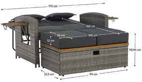 Kondela Zahradní ratanová pohovka, šedá/přírodní, MALORY