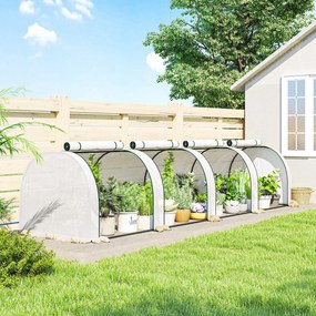 Outsunny tunelový foliovník se zip dveřmi, ocelový rám — 395 × 100 × 80 cm pro rajčata a zeleninu (bílý)