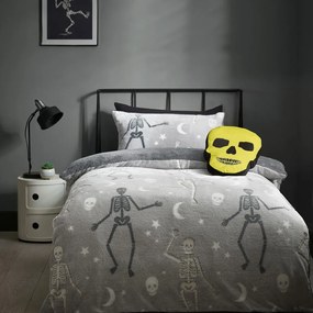 Šedé dětské povlečení se svítícím efektem na jednolůžko z mikroplyše 135x200 cm Halloween Skeleton – Catherine Lansfield