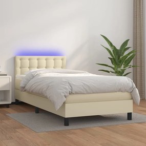 Box spring postel s matrací a LED krémová 90x190 cm umělá kůže 3134197