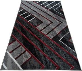 HU Šedý geometrický obdélníkový koberec NEW IDEA 90301-0564 s červenými čarami Rozměr: 50x80 cm