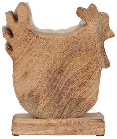 Dekorace dřevěný kohoutek na podstavci s chlupatinkou – 18x5x21 cm