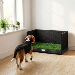 PawHut Záchod pro psy 75 x 51 cm Záchod pro psy s umělou trávou Záchod pro štěňata s vysokými stěnami Výsuvná vanička Odvodnění Černá barva