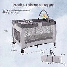 Costway 4 v 1 Dětská postýlka dětská ohrádka kolébka dětská, šedá
