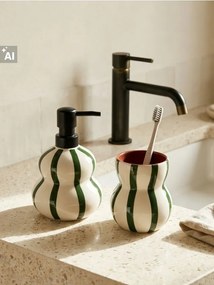 Sinsay - Koupelnová sada: dávkovač mýdla a kelímek s pruhy 2 pack - zelená
