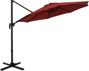Costway Slunečník s klikou 360° otočný – 300 × 300 cm, červený