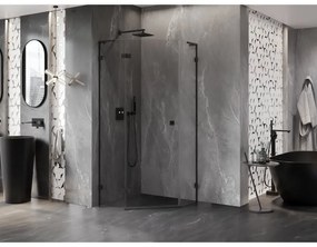 Mexen Lunar, L pětiúhelníkový sprchový kout naklápěcí doleva 100 x 100 cm, 8mm čiré sklo, černý profil, 831L-100L-100P-70-00-L