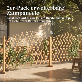 Sada 2 výsuvných nůžkových plotů Volně stojící nůžková zábrana s nožičkami 180 x 30 x 103 cm Hnědá barva
