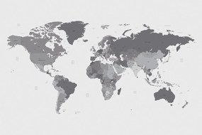Samolepící tapeta detailní mapa světa v černobílém provedení - 225x150 cm