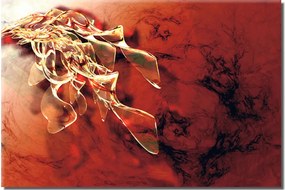 Obraz Abstrakce (1-dílný) - zlatý vzor s efektem 3D na červeném pozadí