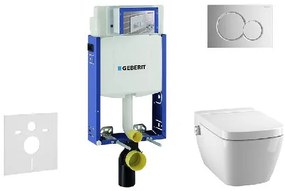 Geberit Kombifix - Modul pro závěsné WC s tlačítkem Sigma01, lesklý chrom + Tece One - sprchovací toaleta a sedátko, Rimless, SoftClose 110.302.00.5 NT2