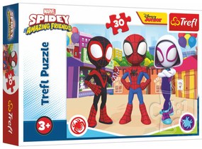 Trefl Puzzle Dobrodružství Spideyho a přátel 27x20cm 30 dílků v krabičce 21x14x4cm