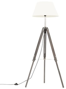 Stojací lampa Berea - masivní teakové dřevo - 141 cm | šedá a bílá