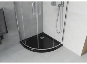 Mexen Rio, čtvrtkruhový sprchový kout s posuvnými dveřmi 90 x 90 cm, 5mm čiré sklo, chromový profil + černá sprchová vanička, 863-090-090-01-00-4170