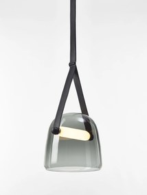 Závěsné svítidlo Brokis Mona XL PC1030, 5000K Povrch Montury: Stříbrný elox, Barva skla: Fialová - transparentní sklo, Popruhy: popruhy - kožené -  přírodní (GINT788)