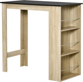 HOMCOM Vysoký Barový Stůl - dim. 112D x 57Š x 106V cm - 3 police - světlý dub-černý povrch