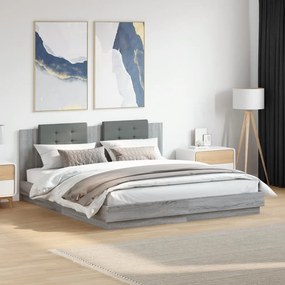 Rám postele s čelem šedý sonoma 200 x 200 cm kompozitní dřevo 3209896