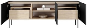 TV stolek Desin 170 cm se dvěmi ukrytými zásuvkami - černý mat / dub nagano
