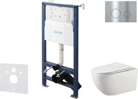 kielle Genesis New - Set předstěnové instalace, klozetu Gaia, Rimless, sedátka softclose a tlačítka Gemini New II, lesklý chrom 30528SS14