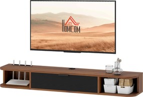HOMCOM televizní stolek až do 127 cm, závěsný se sklápěcí zásuvkou, 2 otevřené police a průchod kabelu, 120x24x16 cm, ořech