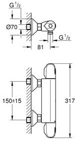 Grohe Grohtherm 1000 - Termostatická sprchová baterie nástěnná, chrom 34143003