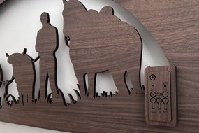 Li-Go "Člověk, kůň a býk" světelný obraz s baterií RGBW 100x45 cm varianta: ovládání na obraze včetně dálkového ovladače, provedení: dub světlý