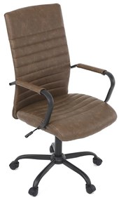 Autronic Kancelářská židle, hnědá ekokůže, houpací mech, kolečka pro tvrdé podlahy, černý kov