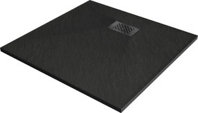 Mexen Hugo, čtvercová sprchová vanička SMC 80 x 80 cm, černá, černá krytka, 42708080-B