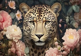 Postershop Fototapeta vliesová: Jaguar Flowers - 416x254 cm