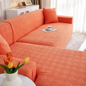 Elastický potah na pohovku či křeslo žakárové textury Barva: Oranžová, Rozměry: 3 sedadla